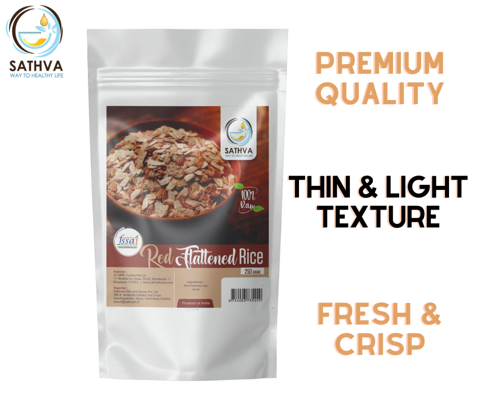 Red Rice Poha Ava Flattened Rice 250g Thin | Sathva Singapore