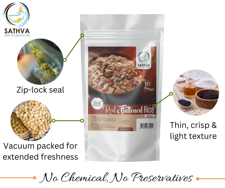 Red Rice Poha Ava Flattened Rice 250g Thin | Sathva Singapore